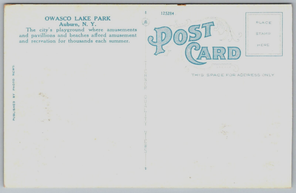 Vintage Postcard - Owasco Lake Park on Owasco Lake - Auburn New York ...