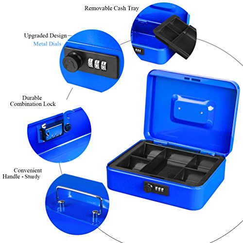 Cash Box with Combination Lock – Durable Metal Cash Box with Large Blue ...