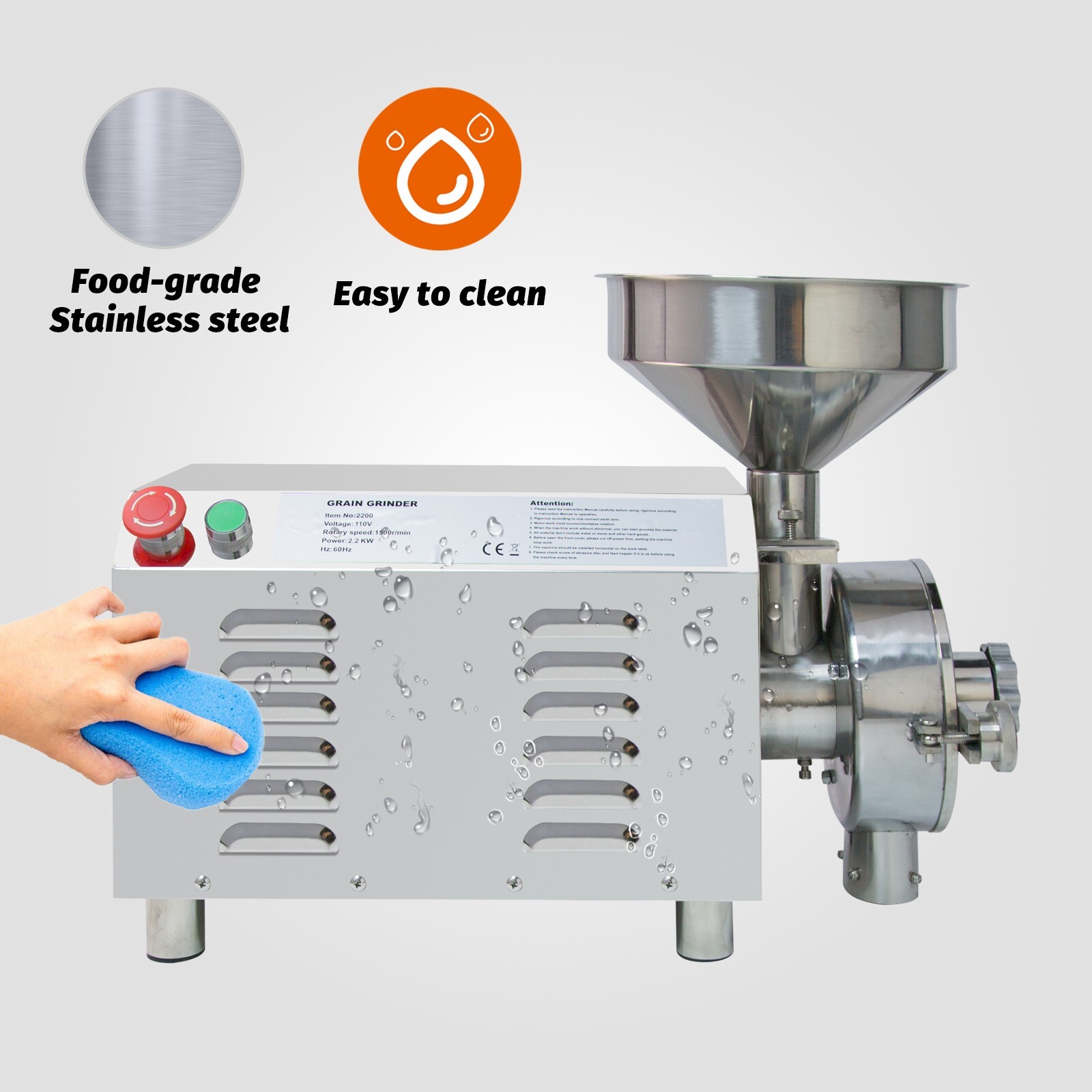 Hakka Electric Grain Grinder 2200W Mill Grinding Pulverizer Machine 30 ...
