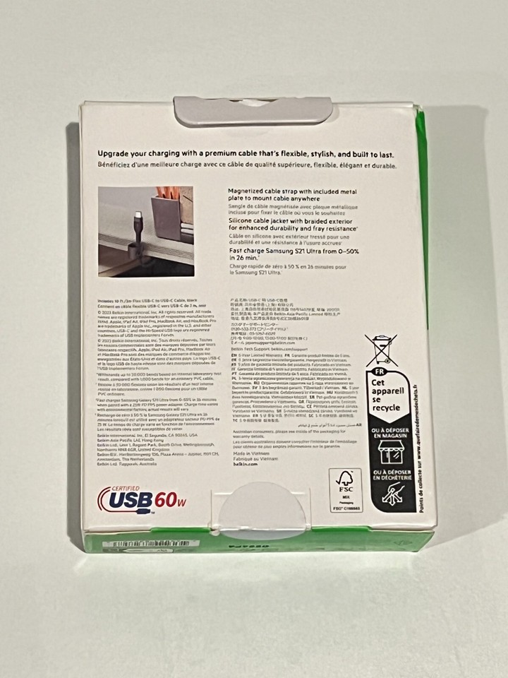 Belkin BoostCharge Pro Flex Braided USB-C to USB-C Cable 10 ft - Black ...