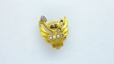 14K YELLOW GOLD DELTA ZETA SORORITY PIN W/SEED PEARL | eBay