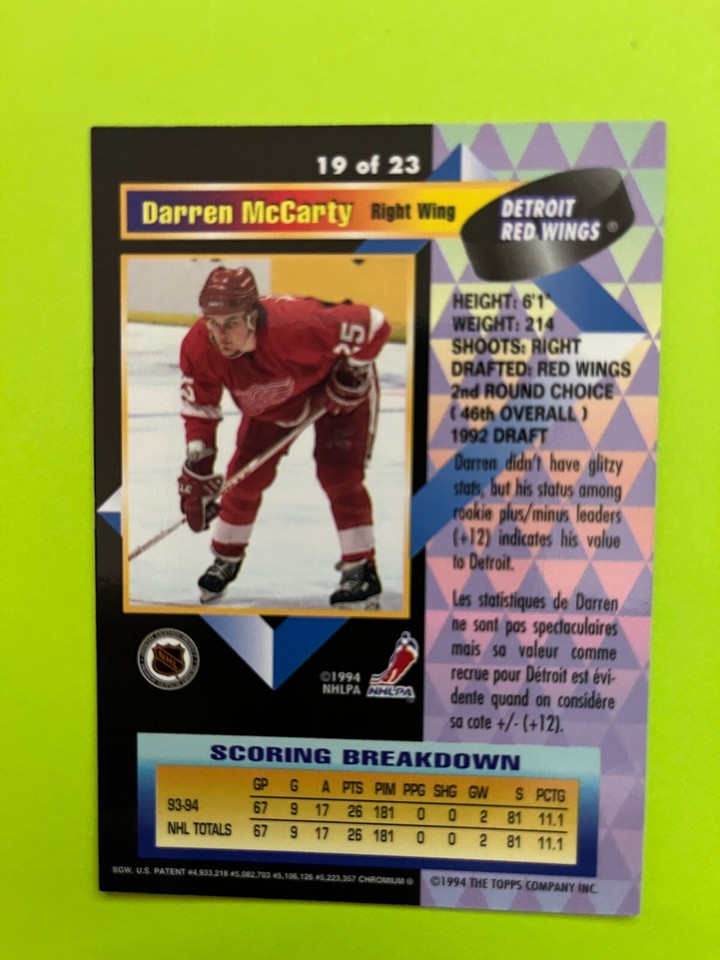 1994-95 OPC Premier Finest Insert #19 Darren McCarty Detroit Red Wings ...