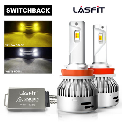 H11 LED Headlight Bulb Low Beam 6000LM Dual Color Switchback Amber ...