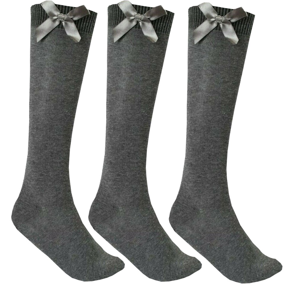Girls School Socks With Bows Knee High Bow Tights School Uniform Cotton ...