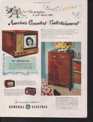 1949 GENERAL ELECTRIC TELEVISION RADIO CABINET ENTERTAINMENT DECOR AD ...