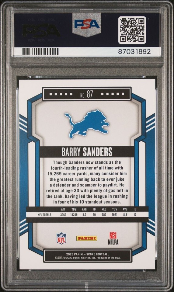 2023 Panini Score Football Barry Sanders Card #87 PSA GEM MT 10 | eBay