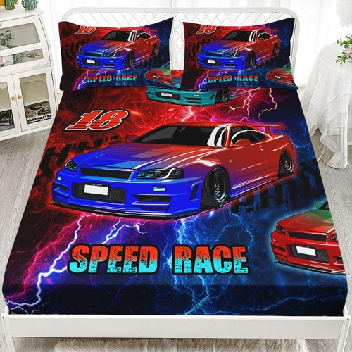 Cool Racing Car Fitted Sheet Twin Size, Sports Car Bedding Sets for ...