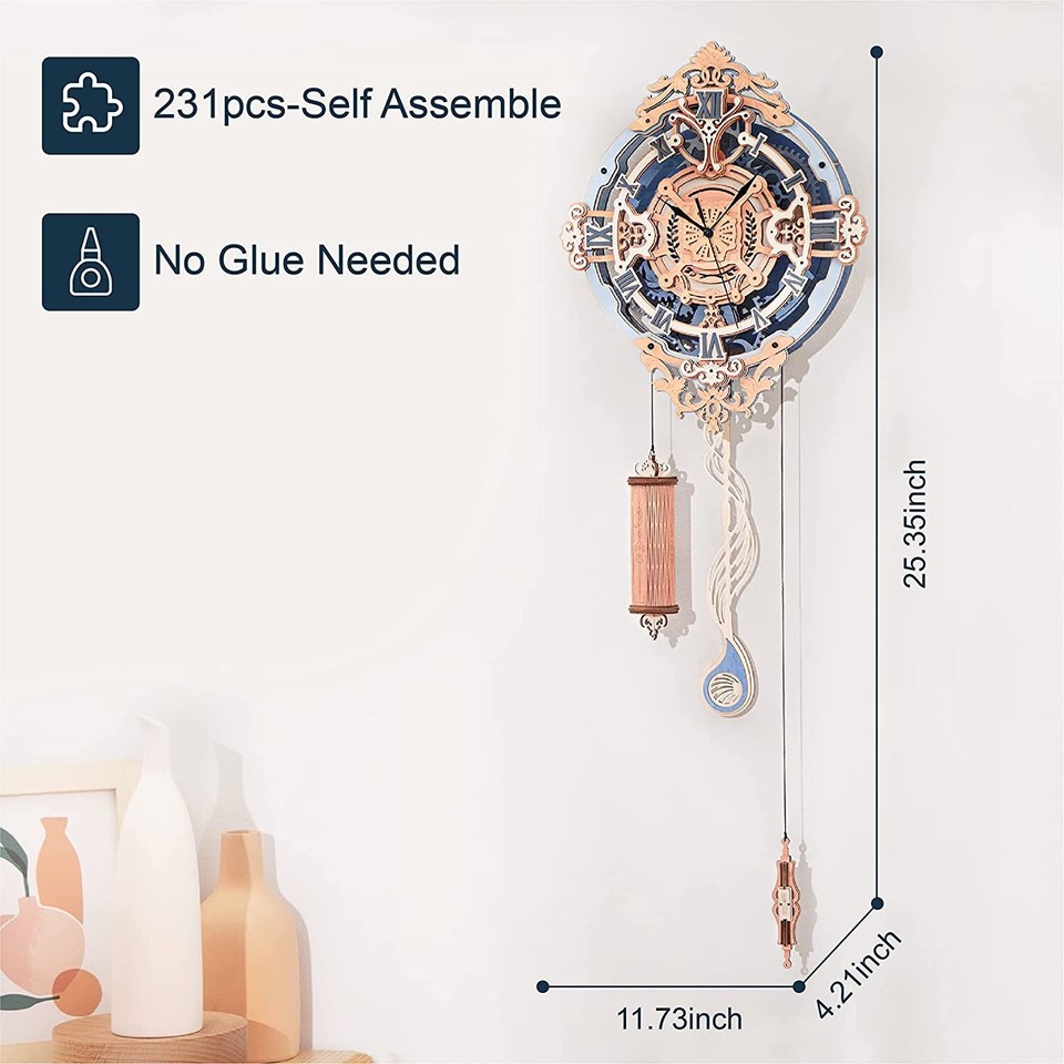 ROKR New 3D Wooden Puzzle Time Art Romantic Notes Wall Clock Building ...