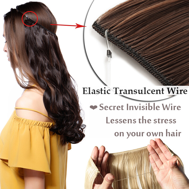 US Hidden Secret Invisible Band Wire In Thick One Piece Hair Extensions ...