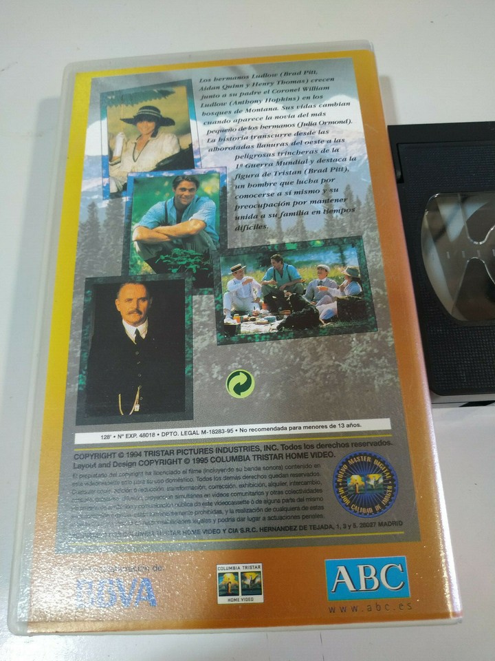 Leyendas De Pasion Brad Pitt Anthony Hopkins - VHS Cinta Tape Español ...