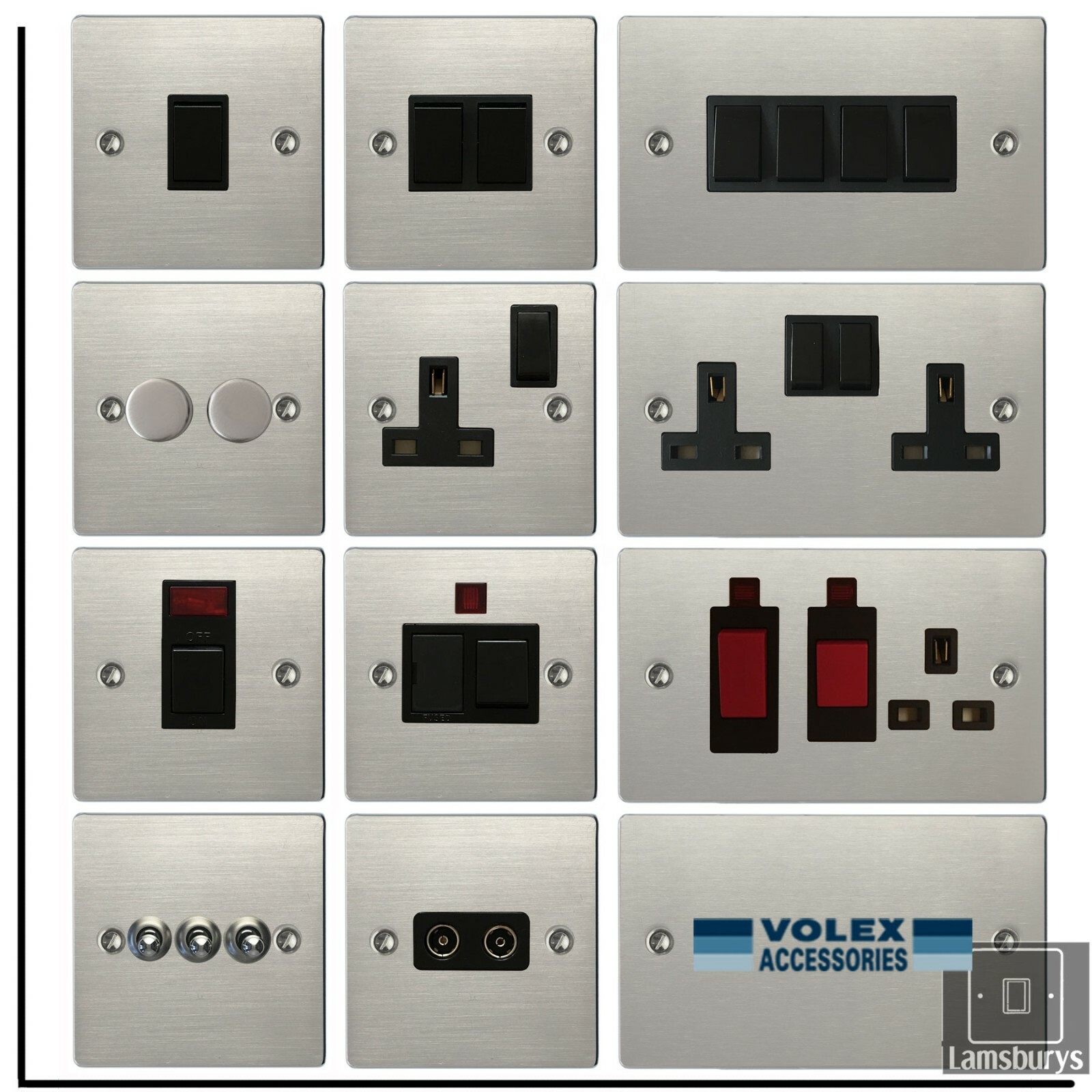 Volex Flat Brushed Stainless Steel Light Switches and Electrical ...