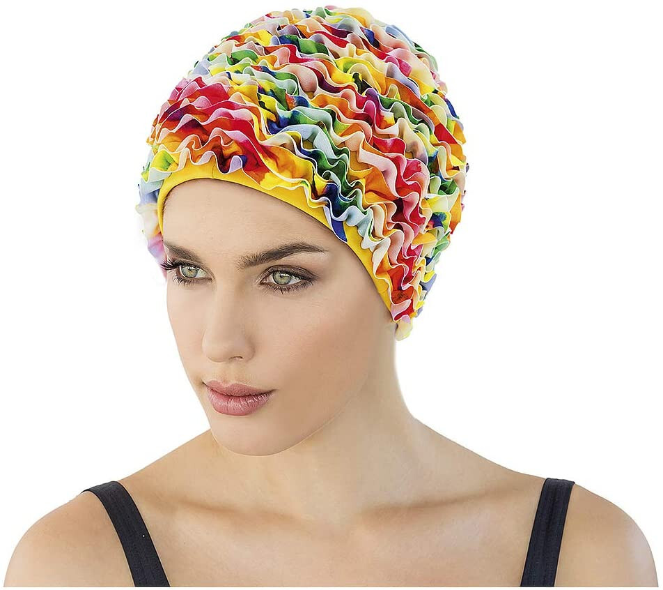 Ladies Fashy Frill Bathing Cap - Retro Vintage Style Multi Colour ...