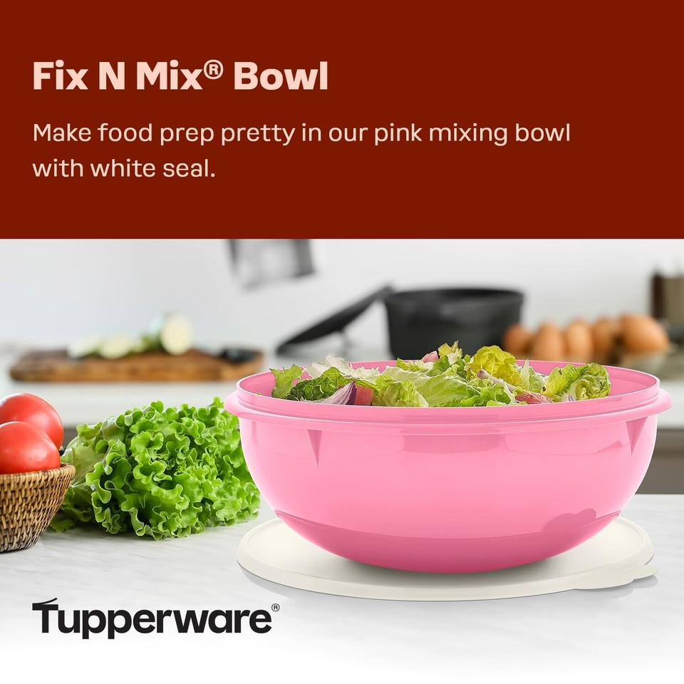 Tupperware Fix-N-Mix 1.7 Gallon Mixing Bowl with Lid, Pink Vintage ...