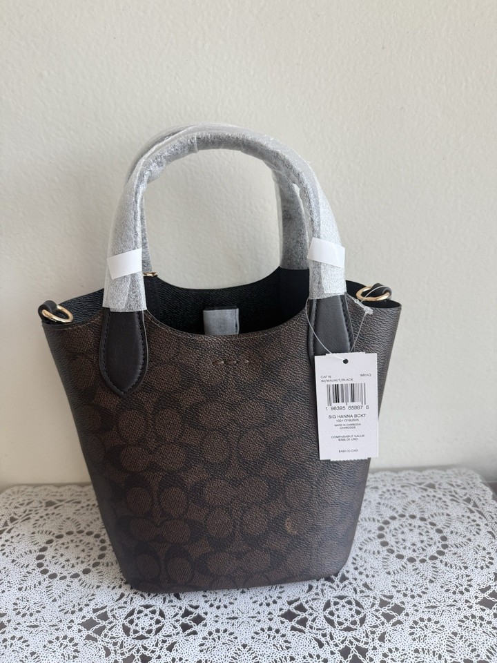 Coach Hanna Bucket Bag In Signature Canvas In Gold/Walnut/Black CAF16 ...