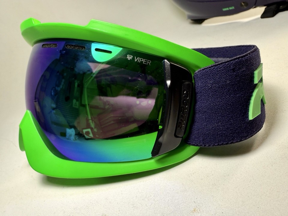 Ruroc RG1-DX Haze Ski Snowboard Helmet M/L Purple w/ Green Mirror Visor ...