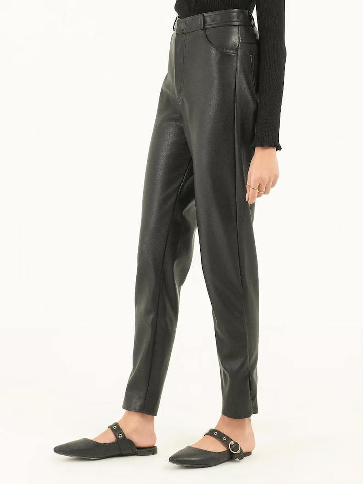 Women's High-Waisted Black Lambskin Leather Pants Slim Fit Genuine ...