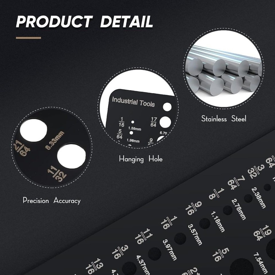 1/16 Inch to 1/2 Inch Size Bits Drill Gauges Accurate Measurement ...