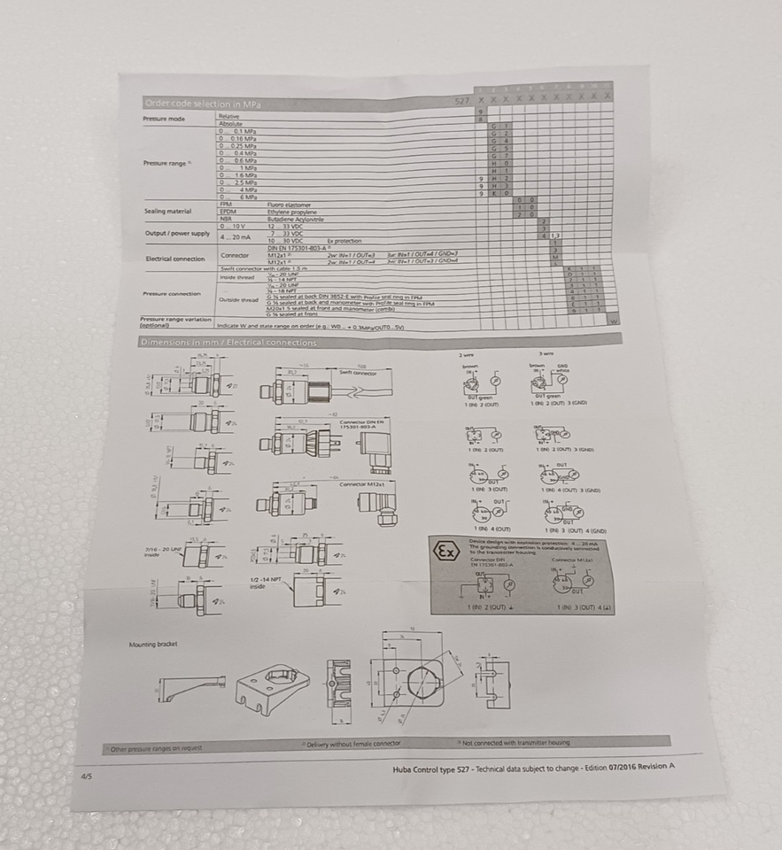 HUBA CONTROL 527.99000 PRESSURE SENSOR 0 +10 BAR | eBay UK