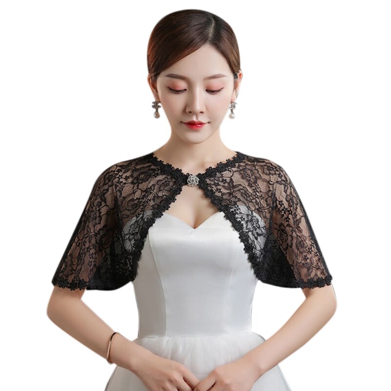Black White Thin Coat Lace Short Shawl Easy to Elegant Wedding Supplies ...