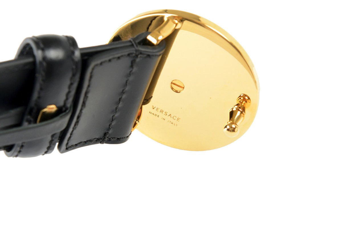 Versace Black 100 Leather Metal Buckle Decorated Medusa Belt Versace Black 100 Leather Metal Buckle Decorated Medusa Belt