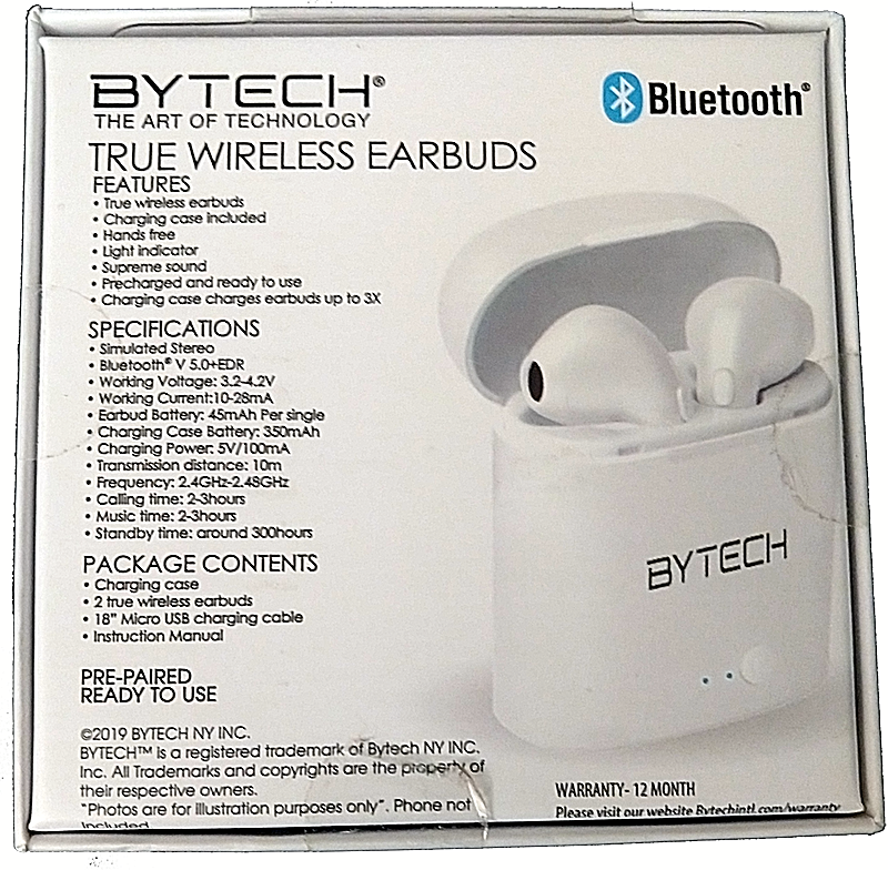 BYTECH True Wireless Bluetooth V 5.0+EDR Earbuds with Charging Case NEW ...