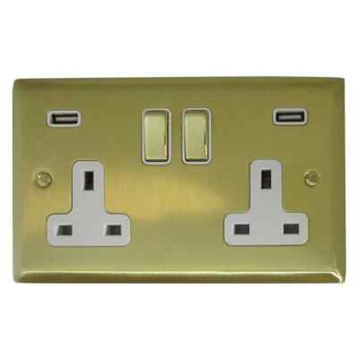G&H SSB2910 Spectrum Satin Brushed Brass Double 13A Plug Socket 2.1A ...
