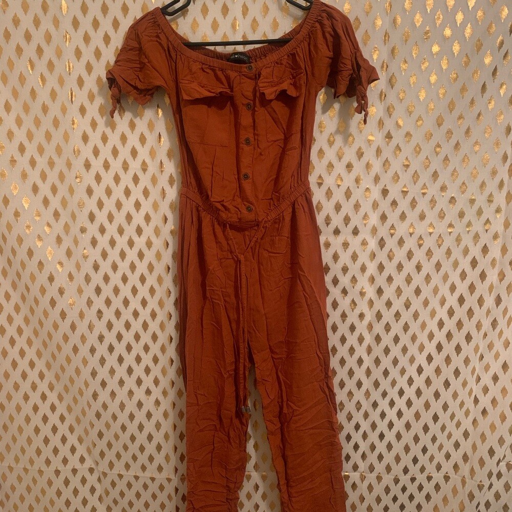 Derek heart burnt orange jumpsuit romper rust size small | eBay
