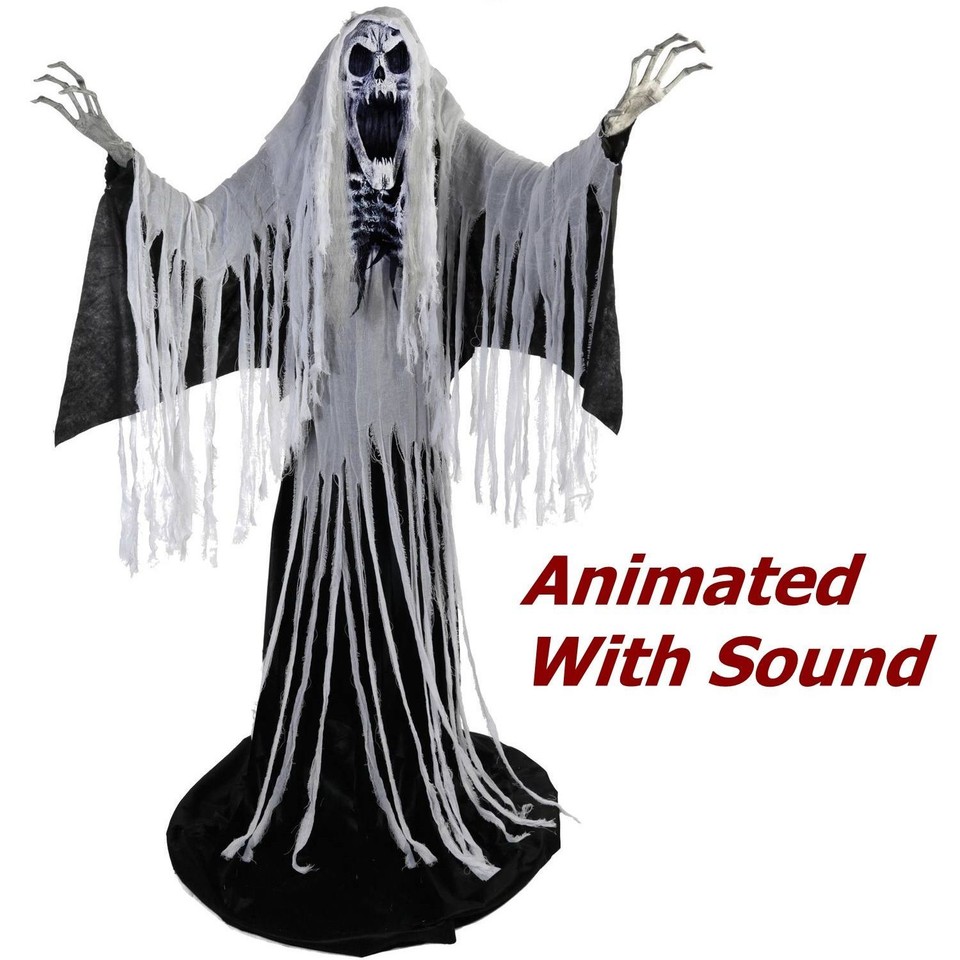 Halloween Haunted Animated Life Size Prop Towering Skeleton Ghost ...