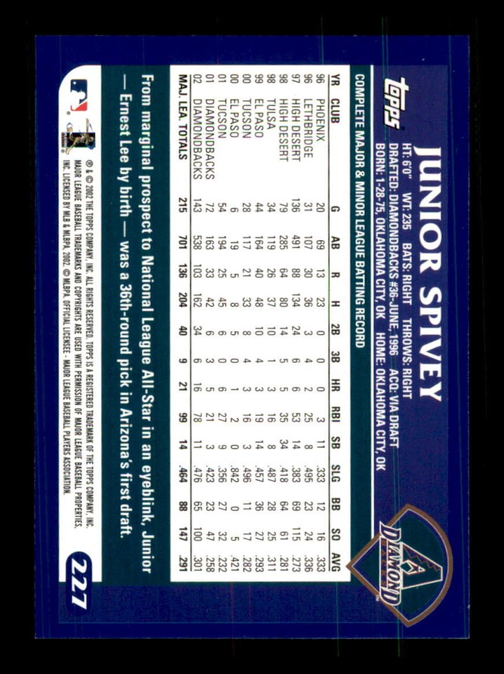 2003 Baseball Topps Junior Spivey Arizona Diamondbacks #227 | eBay