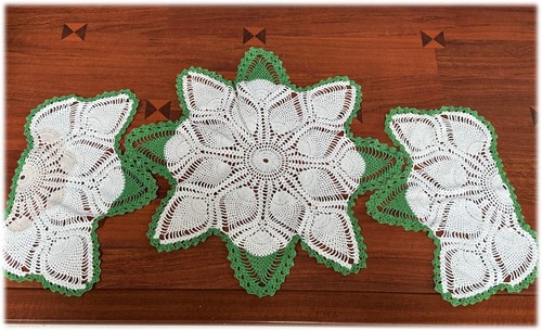 3 Vtg Hand Crocheted Flower Petal Chair Doilies Handmade Green White ...