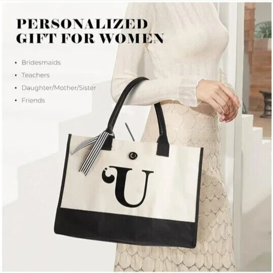 Initial Canvas Tote Bag - Personalized Monogrammed Gift Tote Bag | eBay