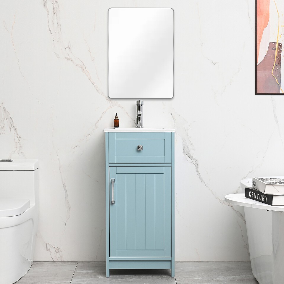 16" Small Bathroom Vanity with Sink Cabinet Set Ceramic Sink Faucet ...