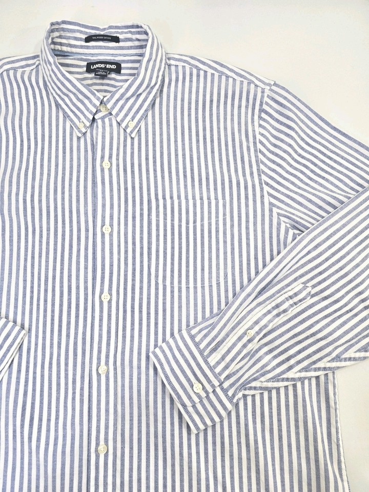 Lands End Sail Rigger Oxford Shirt Mens XL 17-17.5 Traditional Fit Blue ...