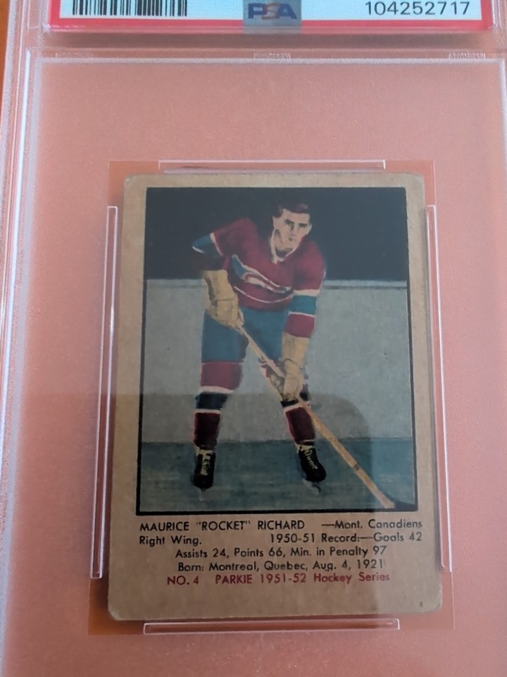 1951-52 PARKHURST HOCKEY MAURICE RICHARD ROOKIE RC #4 PSA 1 (PR) EYE ...