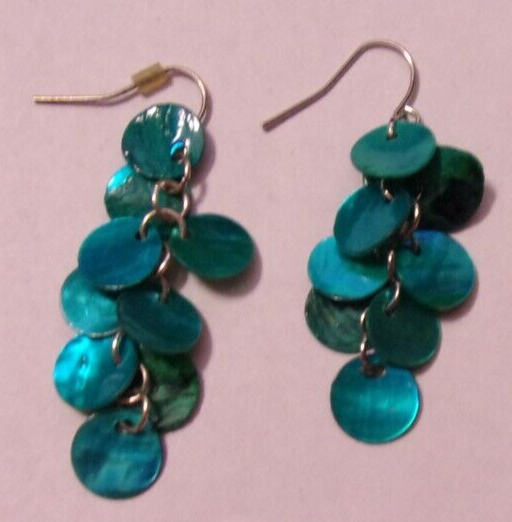 Vintage Blue Shell Discs Dangling Pierced Earrings | eBay