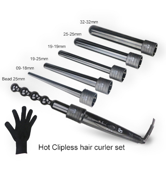 6 in 1 with 6 Interchangeable Ceramic Curling Iron Curling Wand Hair ...