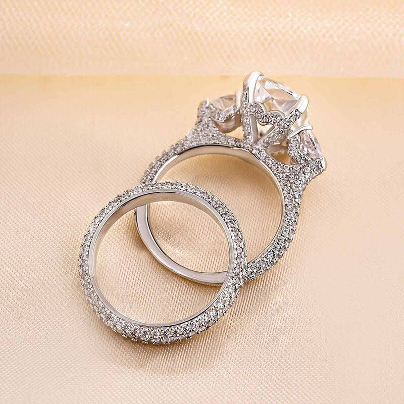 4 CT Radiant Three Stone Bridal Set Wedding Ring 14K White Gold Plated ...