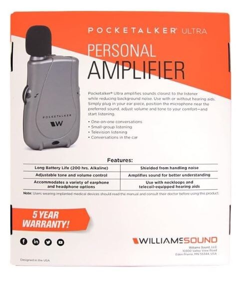 Williams Sound PKT D1 EH Pocketalker Ultra w Earbud & Headphones ...