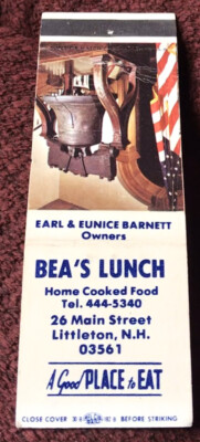 Matchbook Cover Bea’s Lunch Littleton New Hampshire | eBay