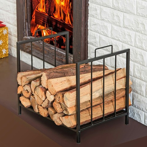 Black Metal Firewood Rack Fireside Wood Log Storage Holder, Firewood ...