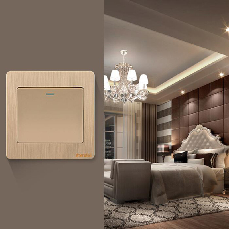 Gold Wall Switch 1/2/3/4 Gang 1Way Button Wall Light Switch On / Off ...