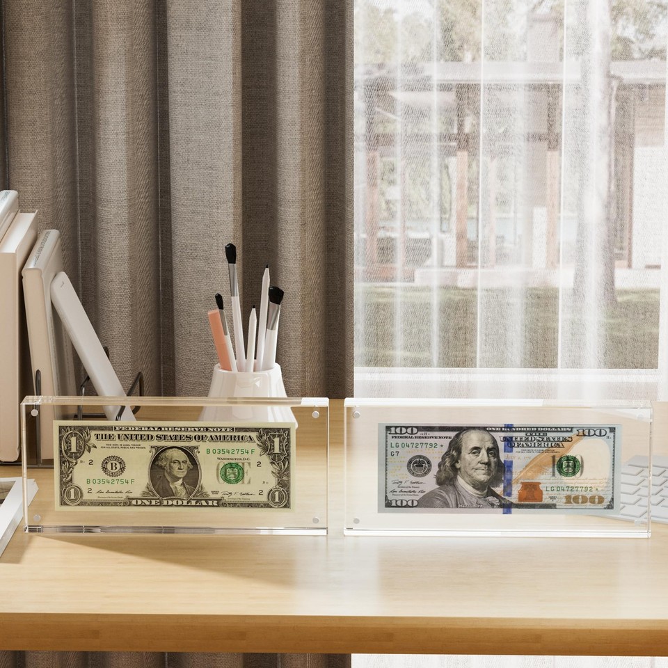 Magnetic Acrylic Currency Display Case 7.8" x 3.9" Clear Banknote ...