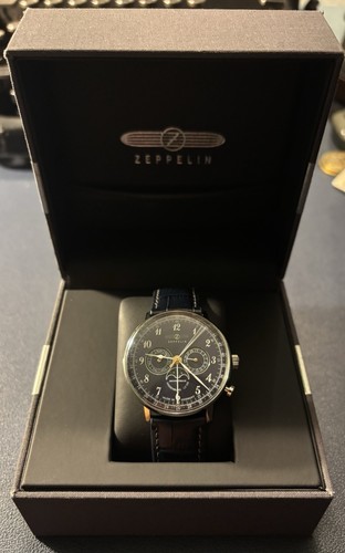 Zeppelin Hindenburg Men's Watch 7036-3 LZ129 Moon Phase Blue Dial ...