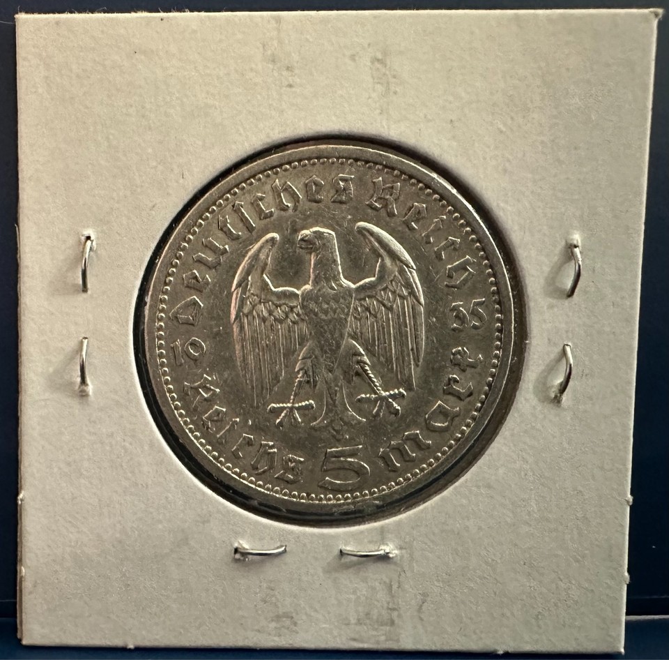 1935-A Germany 5 Mark Silver Coin Third Reich Eagle – Original WWII Era ...