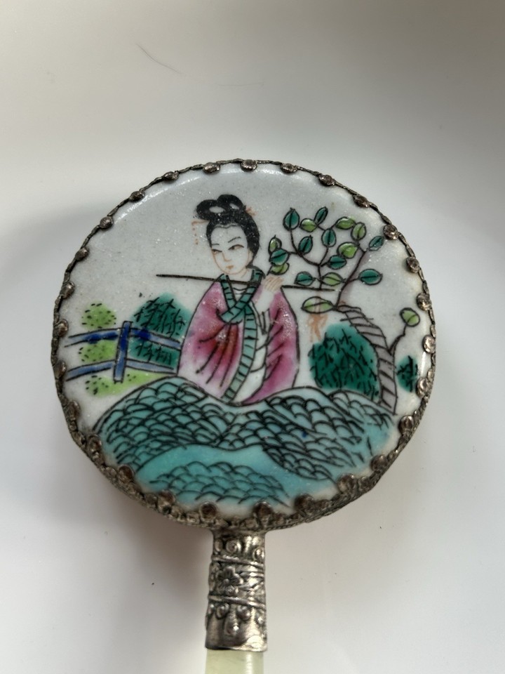 Collectible Vintage Chinese PORCELAIN Small Hand Mirror JADE Handle. | eBay