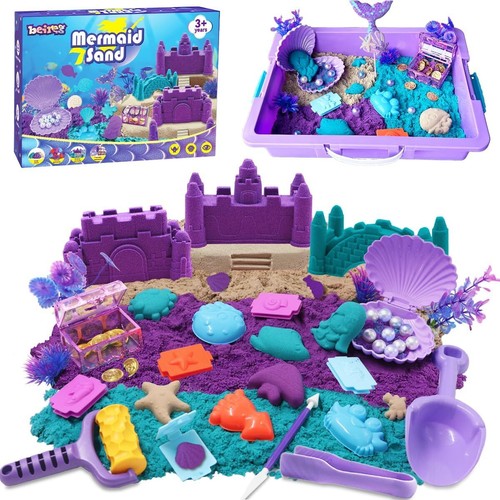 Mermaid Sensory Bin Toys, Over 3lbs Purple/Teal/Beach Sand with Sandbox ...