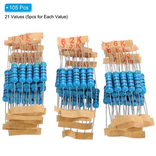 105pcs Metal Film Resistor Assortment Kit 10K Ohm to 91K Ohm 21 Value ...