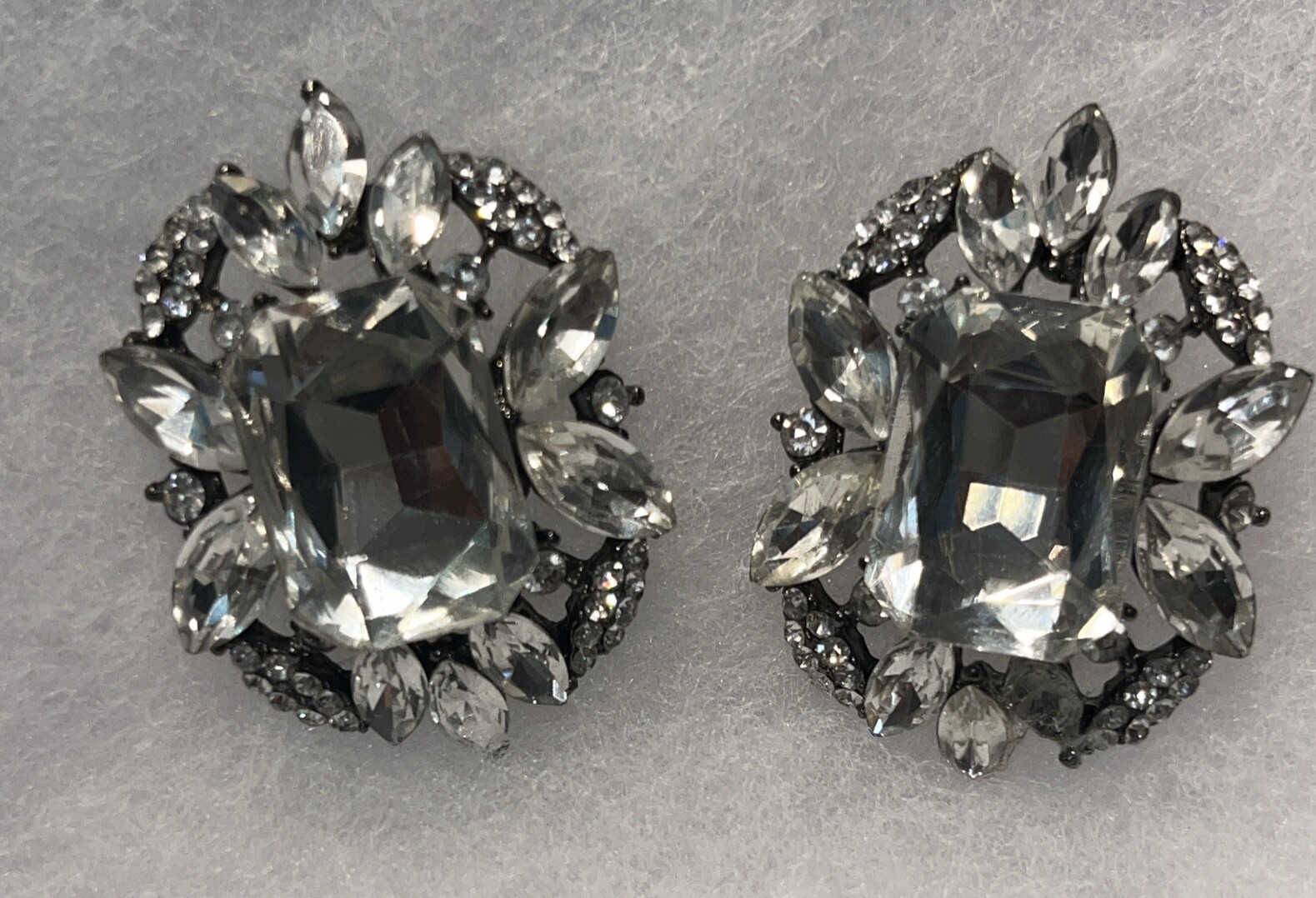 Vintage Large Rhinestone Earrings Silver-tone Metal Pierced | eBay