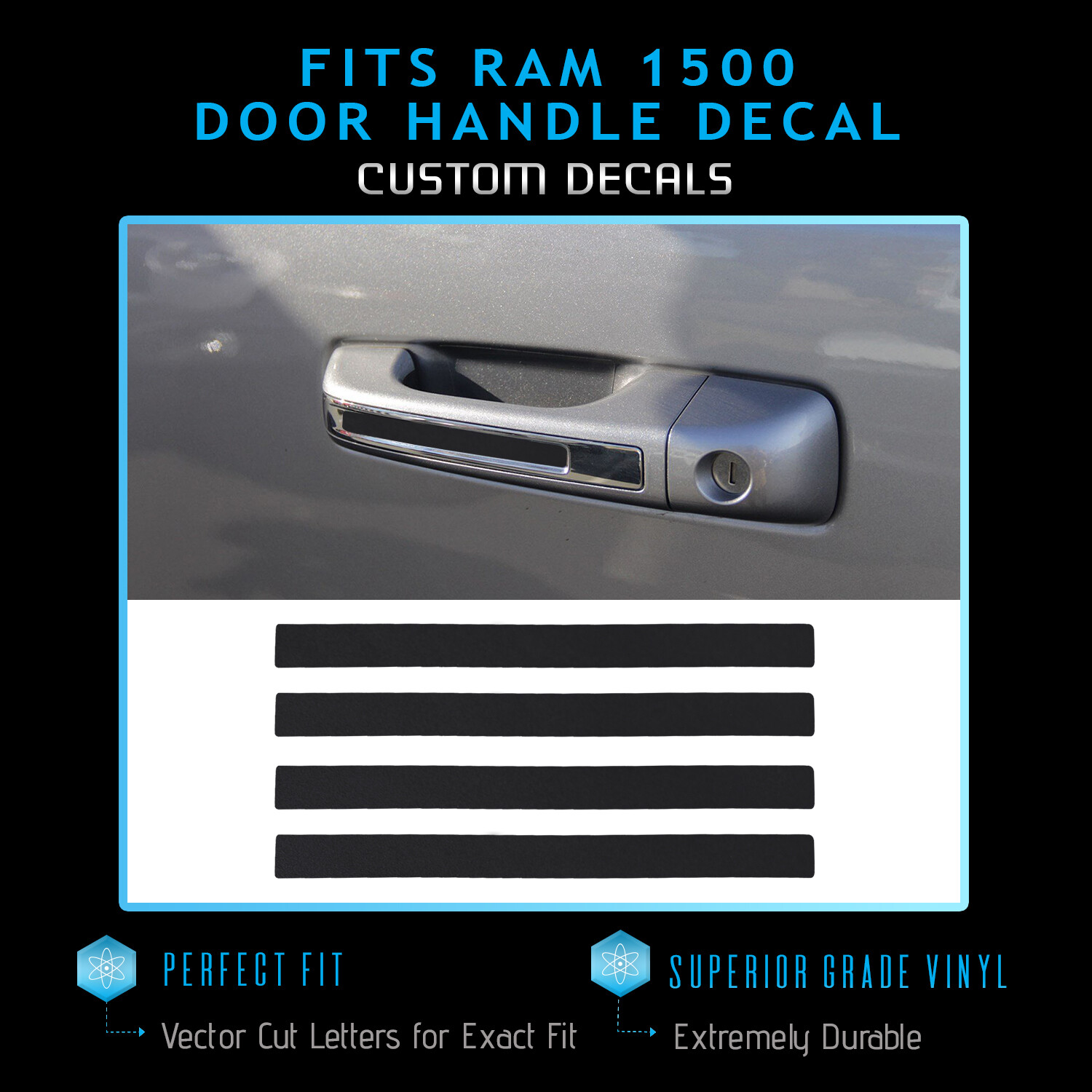 For 2019+ Ram 1500 Door Handle x4 Insert Stripe Inlay Accent Decals ...