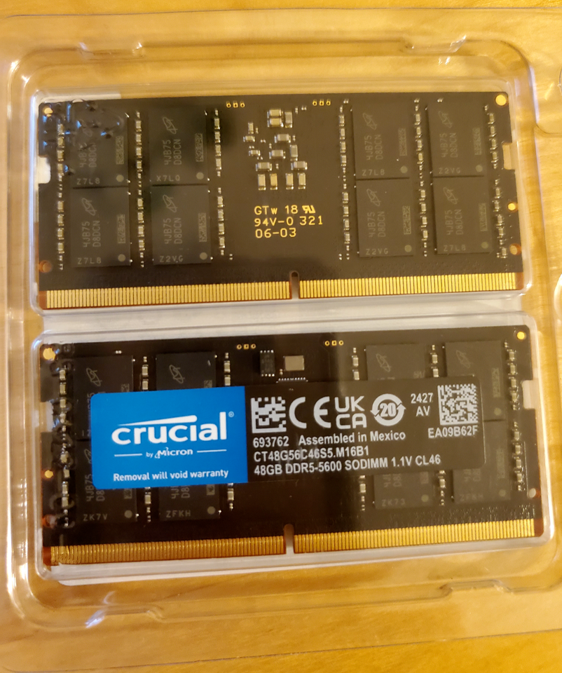 Crucial 96GB Kit (2x48GB) DDR5-5600 SODIMM CT2K48G56C46S5 Laptop Memory ...